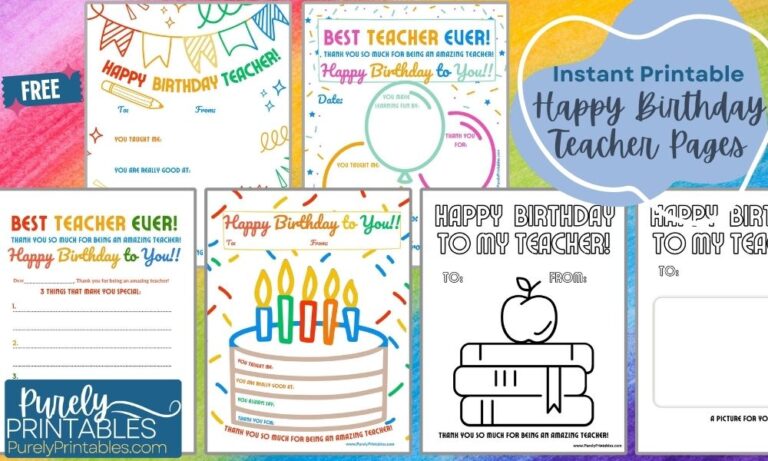 Free Happy Birthday Teacher Printable pages are instant download and ...